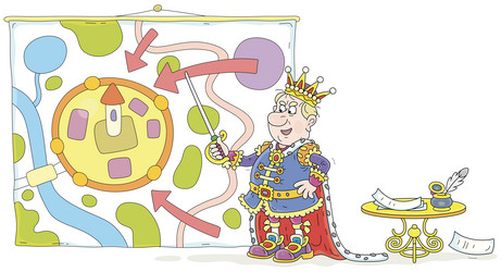 General at a confusing map of military operations Vector Image