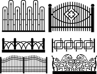 Set of forged metal elements of fence and gate Vector Image