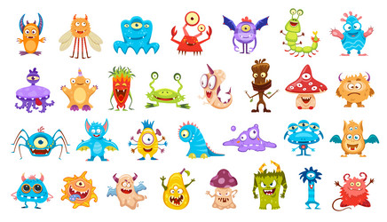 Cartoon funny monster characters spooky creatures Vector Image