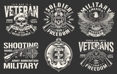 Military soldier set monochrome poster Royalty Free Vector