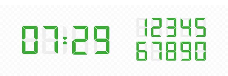 Green digital clock number set led digit set fla Vector Image