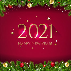 Happy new year card red background and christmas Vector Image