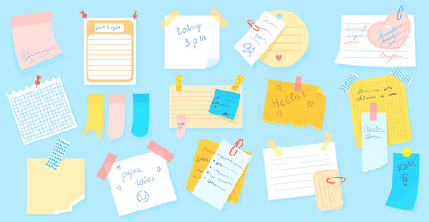 Cartoon sticky notes cute scrap from notepad Vector Image
