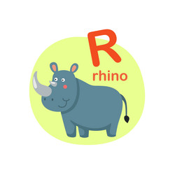 Alphabet letter r-rhino with cartoon vocabulary Vector Image