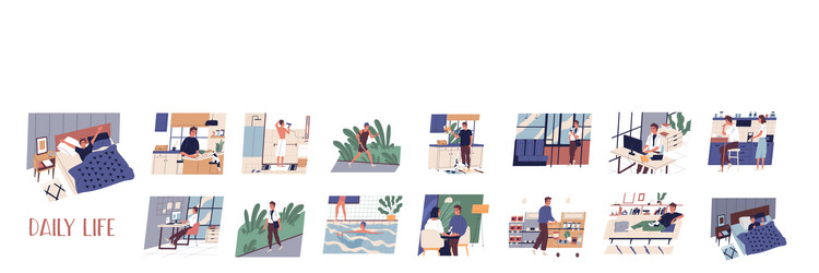 Businessman daily routine concept flat icons Vector Image