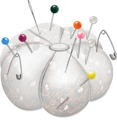 Red pin cushion with pins cartoon icon Royalty Free Vector