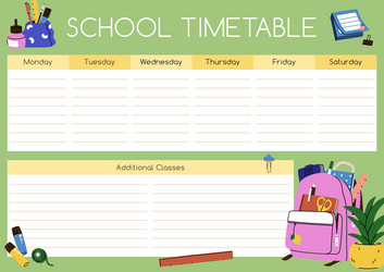 School timetable design every day lessons Vector Image