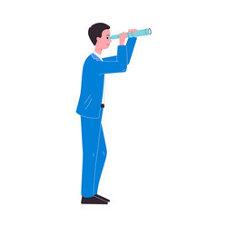 Cartoon businessman looking through spyglass Vector Image