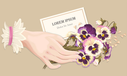 Hand with pansies Royalty Free Vector Image - VectorStock