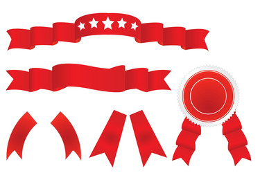 Red royal ribbons and regal banners 3d set Vector Image