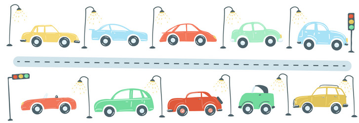 Traffic jam from cars flat simple cartoon style Vector Image