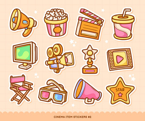 Cinema stickers doodle color collection Royalty Free Vector