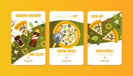 Italian pizza card templates set with traditional Vector Image