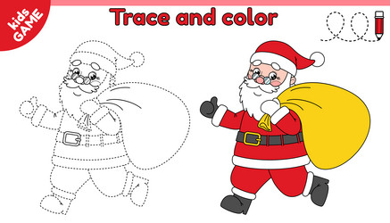 Dotted line game trace and color with santa claus Vector Image