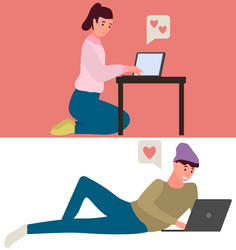 People in relationship using laptops computers Vector Image