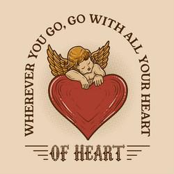 Vintage broken heart with angel Royalty Free Vector Image