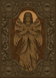 Angel praying with vintage engraving style Vector Image