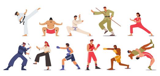 Martial arts sport characters taekwondo Royalty Free Vector