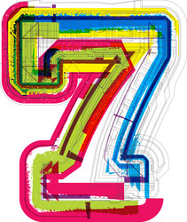 Art sketched fonts number symbols number 7 Vector Image