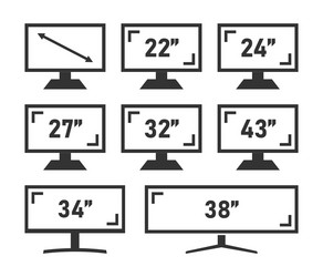 Smart tv icon set diagonal sizes screen led Vector Image