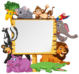 Empty wooden frame with various wild animals Vector Image