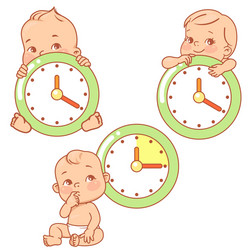 Baby bull in santa claus clothes shows clock Vector Image