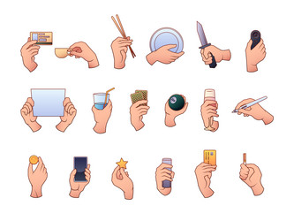 Hand gestures icons set with name Royalty Free Vector Image