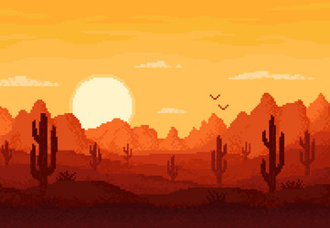8bit pixel game mountains and hills background Vector Image