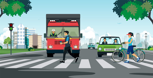 Cartoon city crossroad with traffic lights Vector Image