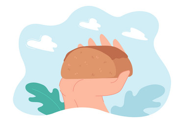 Hand giving bread to another flat Royalty Free Vector Image