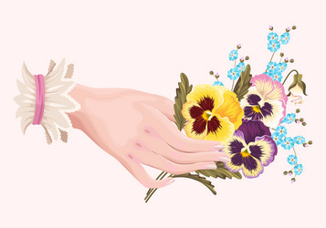 Hand with pansies Royalty Free Vector Image - VectorStock