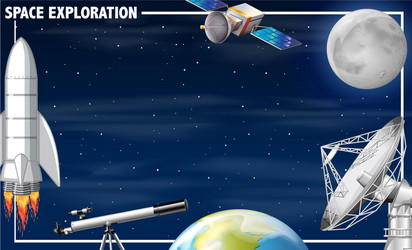 Outer space adventure planets and rocket border Vector Image