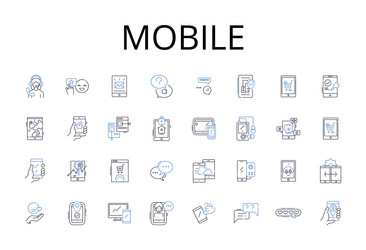 Mobile line icons collection cellular handheld Vector Image