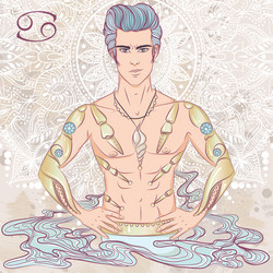 Zodiac sign of cancer in water circle Royalty Free Vector