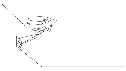 Continuous one line drawing of cctv with a box Vector Image