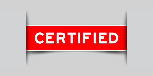 Red color peel sticker label with word iso 9001 Vector Image