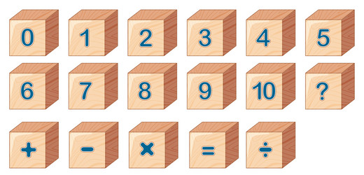 Wooden blocks featuring numbers and math symbols Vector Image