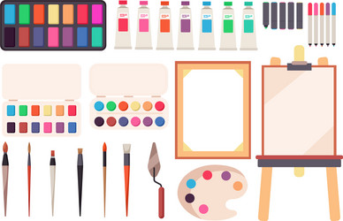 Palette paintbrushes painting tools cartoon Vector Image
