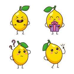 Set of cute hand-drawn lemons smiling crying Vector Image