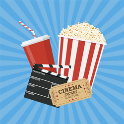 Clapperboard and popcorn ticket movie Royalty Free Vector