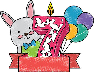 Cute number seven with rabbit and balloons Vector Image
