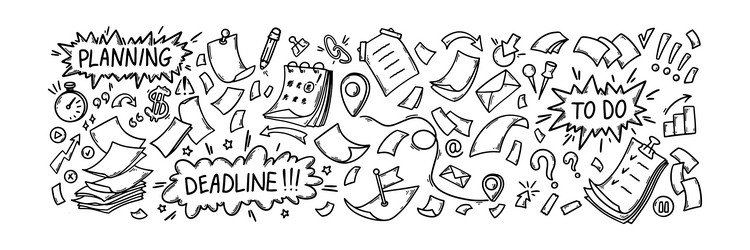 Set of business office doodle elements hand drawn Vector Image