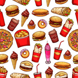 Food cartoon pattern with cute burger soda Vector Image