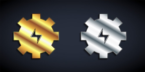 Gold and silver gear and lightning icon isolated Vector Image