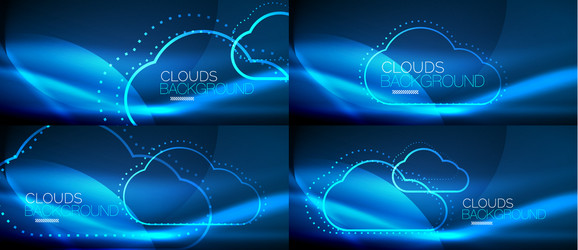 Set of neon cloud computing backgrounds Royalty Free Vector