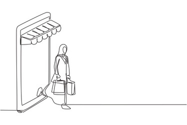 Single one line drawing arabian woman coming out Vector Image
