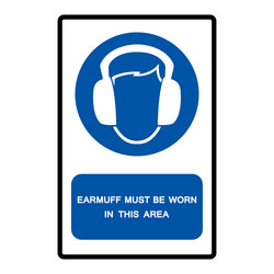 Earmuff must be worn in this area symbol sign Vector Image
