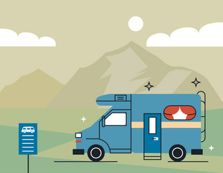 Blue camper in landscape Royalty Free Vector Image