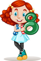 Little girl holding number eight Royalty Free Vector Image