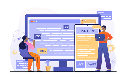 Cross platforming flat concept spot Royalty Free Vector